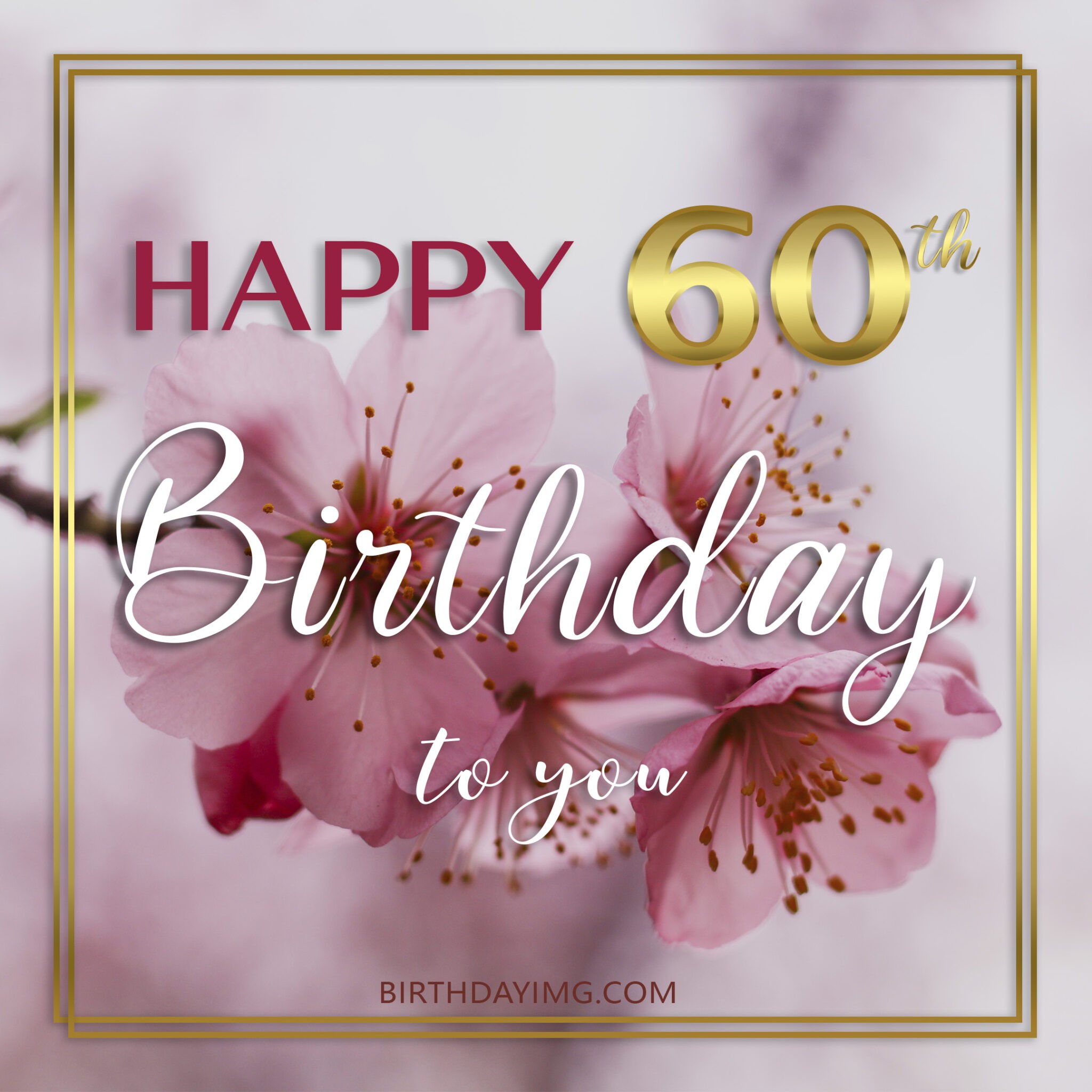 Free 60th Years Happy Birthday Image With Pink Flowers Birthdayimg